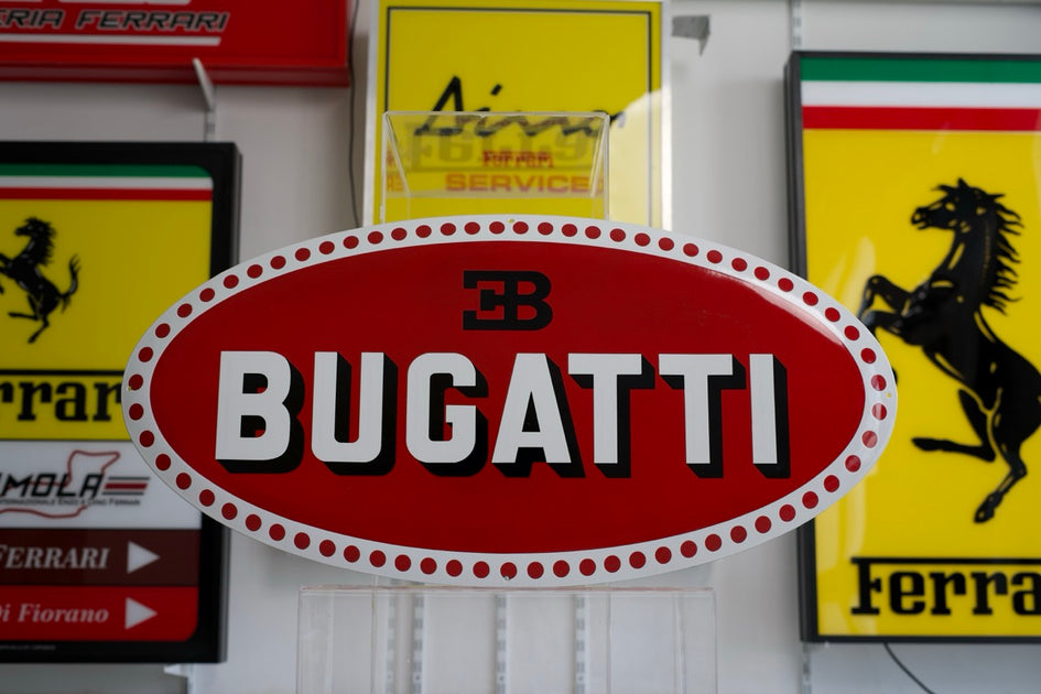 1980s Bugatti dealercast iron relief sign – Formula 1 Memorabilia