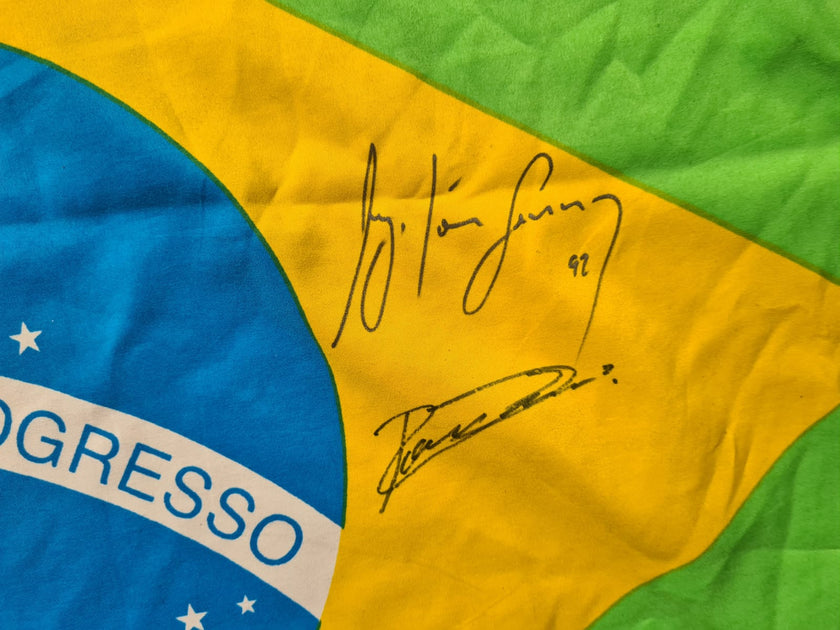 1992 Brazil flag signed by Ayrton Senna and Ron Dennis – Formula 1 ...